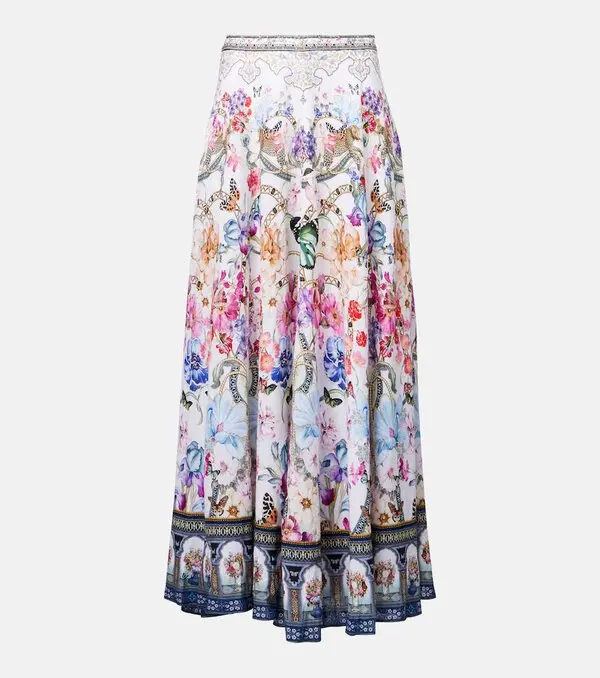 Camilla Embellished Linen Maxi Skirt - Multicoloured