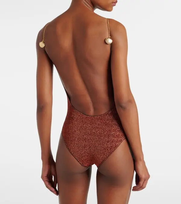 Oseree Lumiere Shell Embellished Swimsuit - Brown