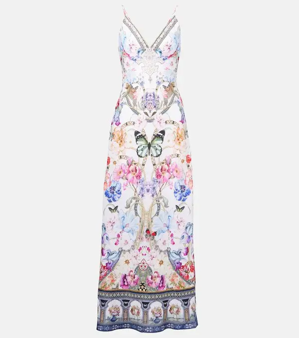 Camilla Crystal-embellished Linen Slip Dress - Multicoloured