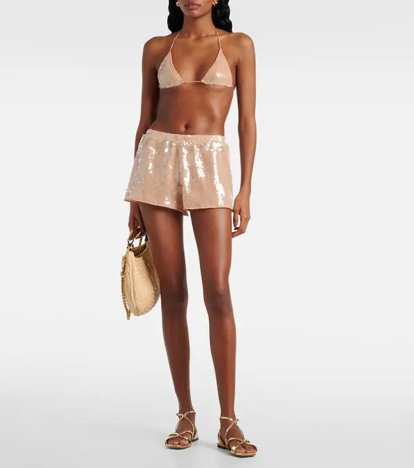 Oseree Marylin Sequined Shorts - Neutrals