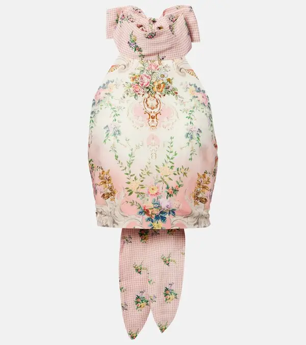 Camilla Halterneck Linen And Silk Crop Top - Multicoloured