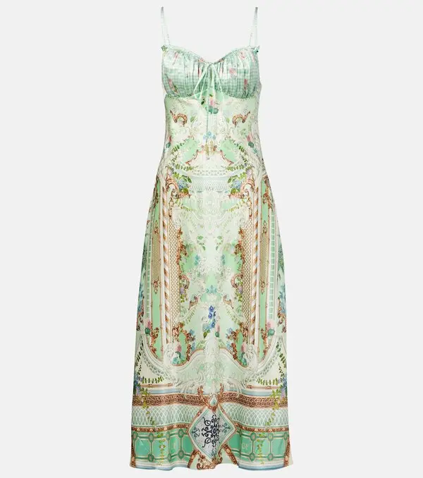 Camilla Gathered Silk Midi Dress - Multicoloured