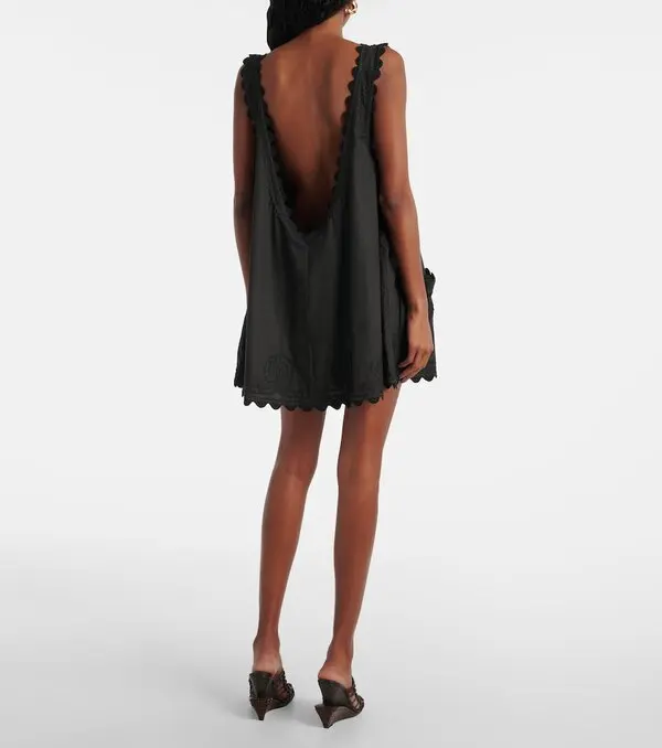 JULIET DUNN Embroidered Cotton Poplin Mini Dress - Black