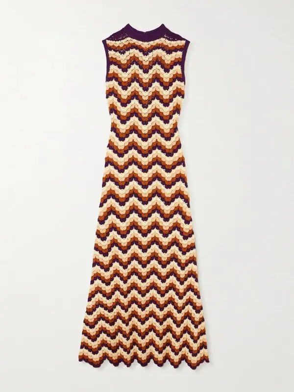 Escvdo Amazonas Scalloped Crocheted Cotton Maxi Dress - Brown