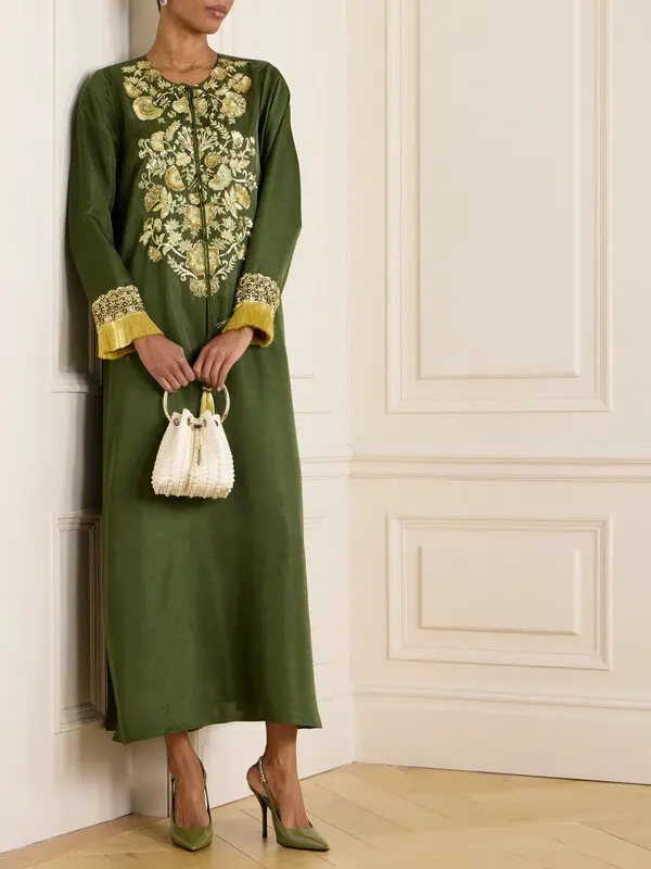 SHATHA ESSA Embellished Silk-blend Gown - Green
