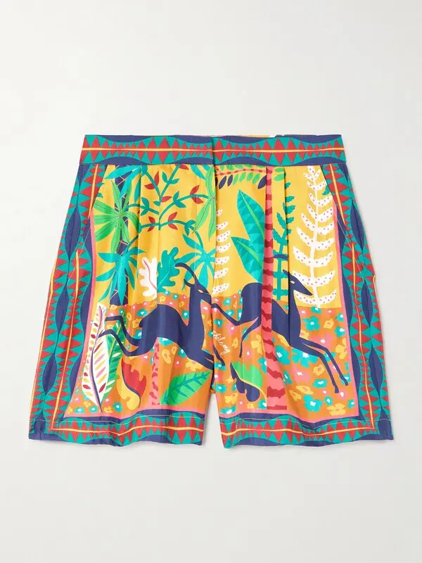 EMPORIO SIRENUSE Louis Barthélemy Pleated Printed Silk-twill Shorts
