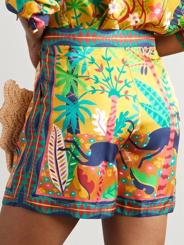 EMPORIO SIRENUSE Louis Barthélemy Pleated Printed Silk-twill Shorts