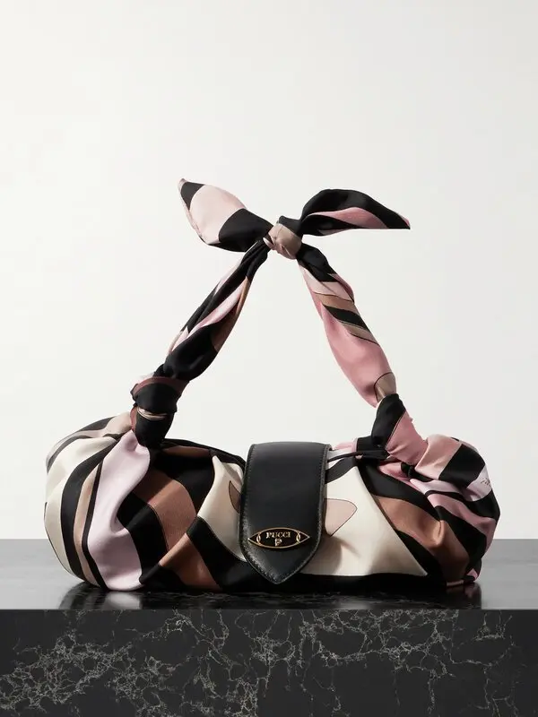 Emilio Pucci Leather-trimmed Knotted Printed Silk-twill Shoulder Bag