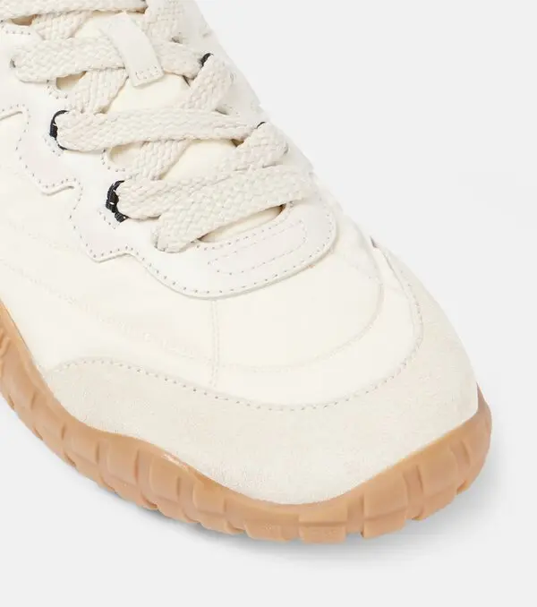 Miu Miu Lace-up Suede-trimmed Sneakers - White