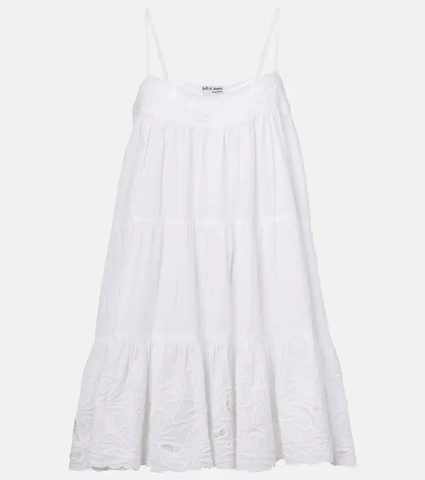 JULIET DUNN Embroidered Cotton Slip Dress - White