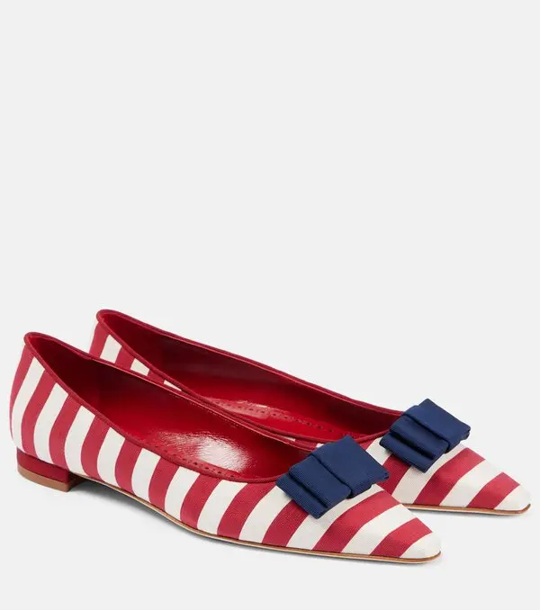 Manolo Blahnik Reador" Striped Ballet Flats With Bow Detailing