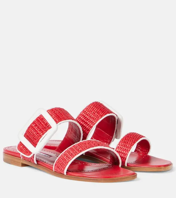 Manolo Blahnik Tituba Raffia Sandals - Red