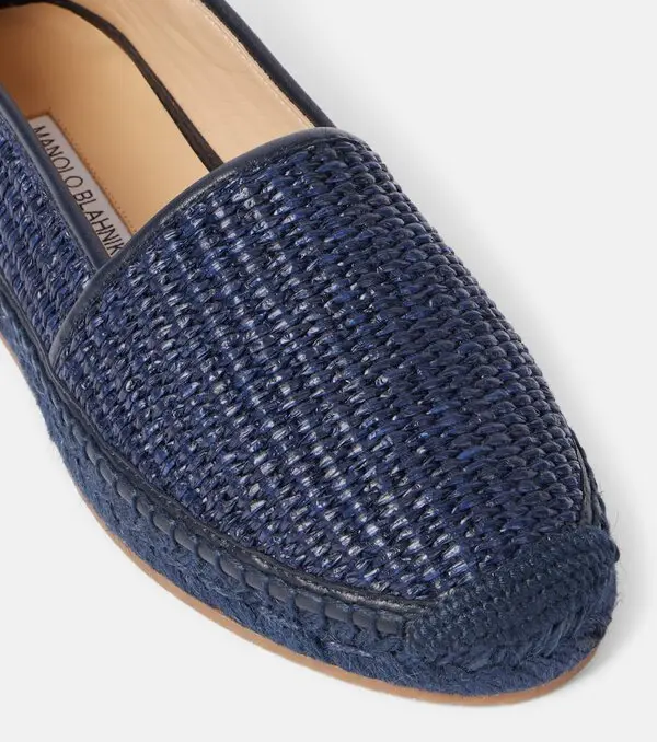 Manolo Blahnik Leather-trimmed Raffia Espadrilles - Blue
