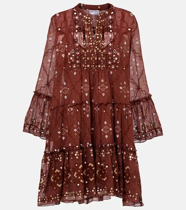 JULIET DUNN Sequined Cotton Mini Dress - Brown