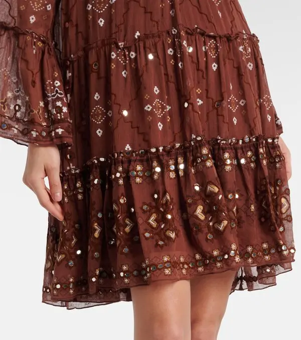 JULIET DUNN Sequined Cotton Mini Dress - Brown