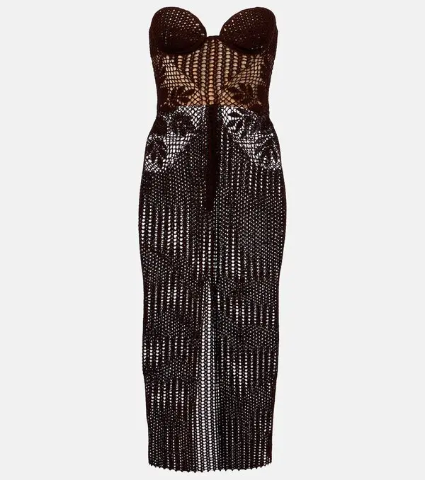 Magda Butrym Crochet Cotton Bustier Dress - Brown