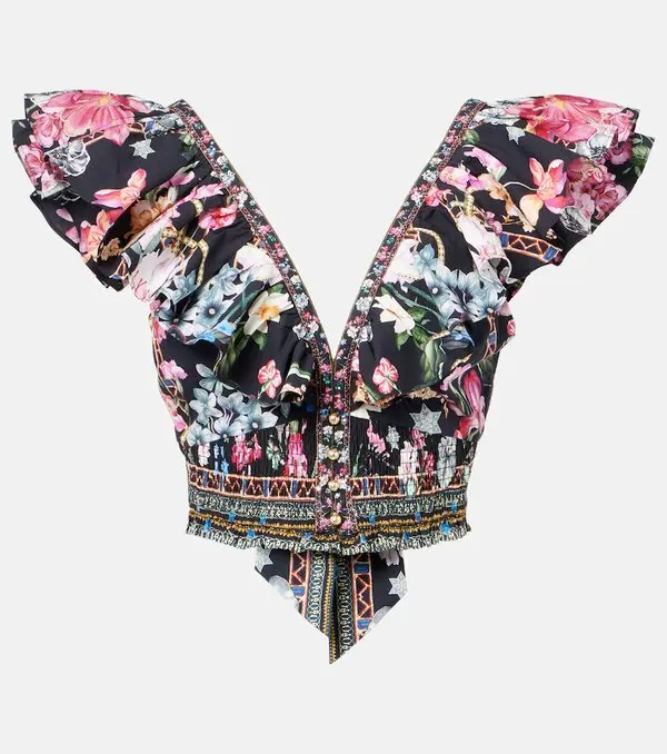 Camilla Crystal-embellished Organic Cotton Crop Top - Multicoloured