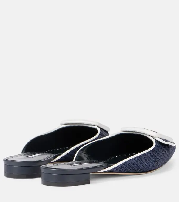 Manolo Blahnik Maysale Raffia Mules With Leather Trim