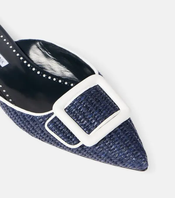 Manolo Blahnik Maysale Raffia Mules With Leather Trim