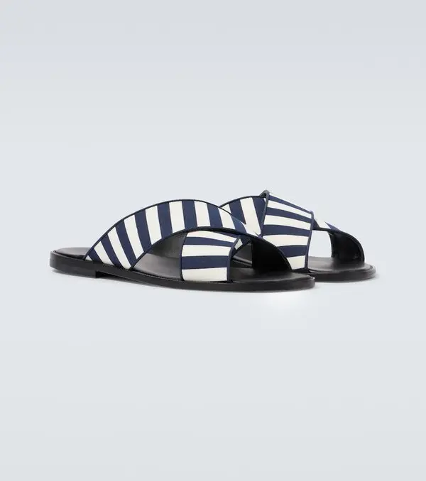 Manolo Blahnik Striped Canvas Slides