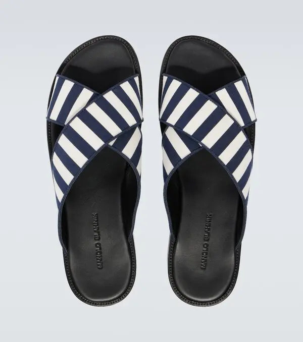 Manolo Blahnik Striped Canvas Slides