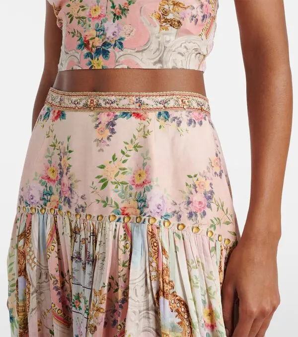 Camilla Gathered Linen And Silk Maxi Skirt
