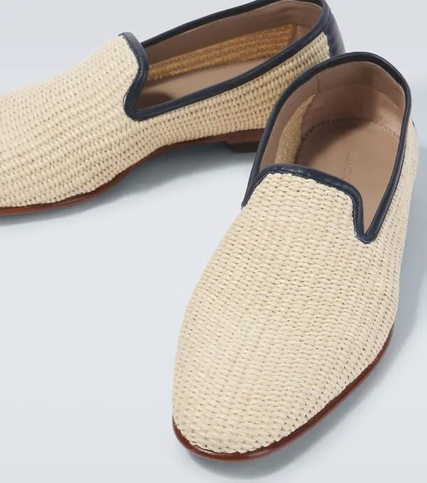 Manolo Blahnik Raffia-effect Loafers With Leather Trim