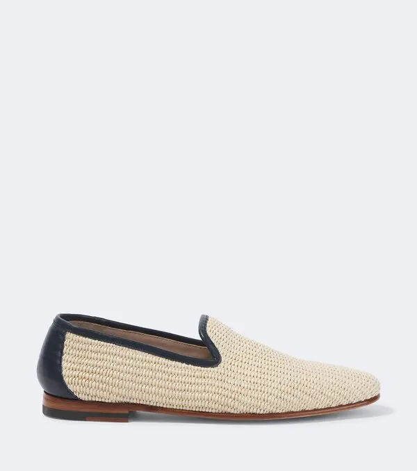 Manolo Blahnik Raffia-effect Loafers With Leather Trim