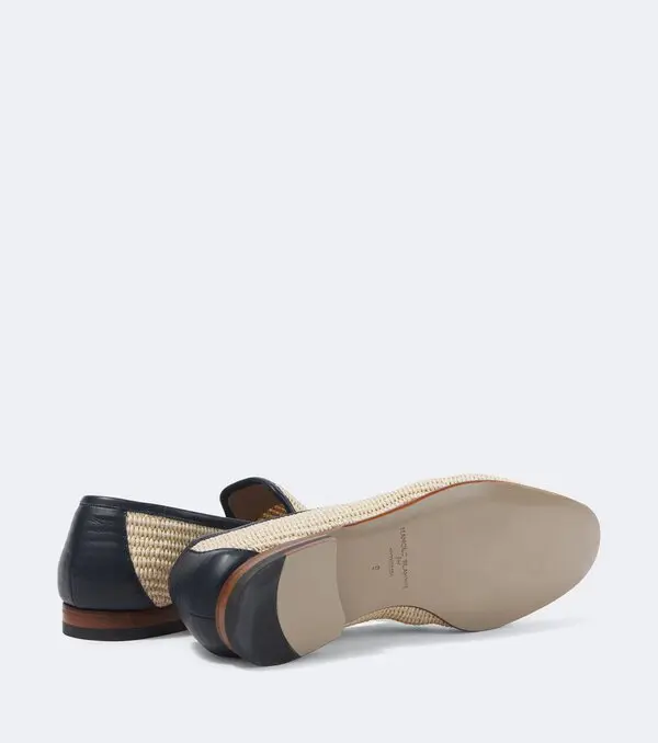 Manolo Blahnik Raffia-effect Loafers With Leather Trim