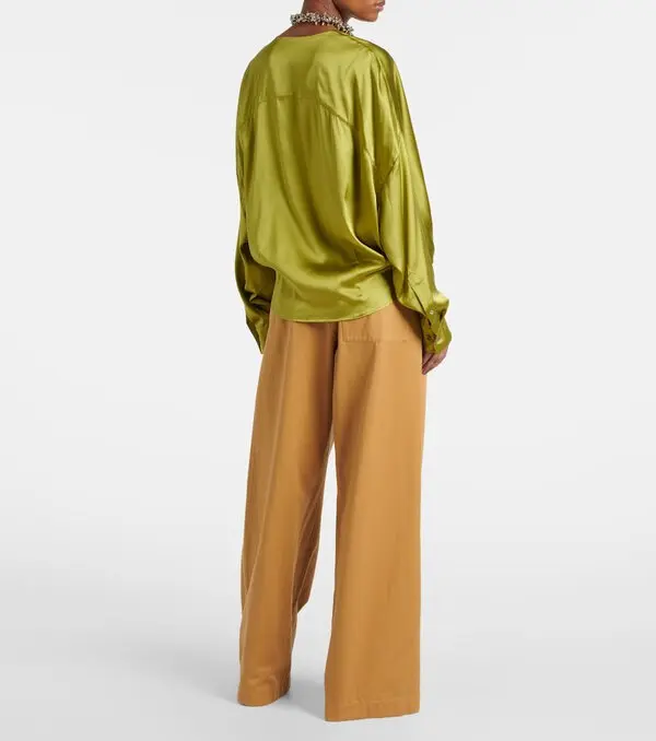 Dries Van Noten Draped Silk-blend Satin Blouse