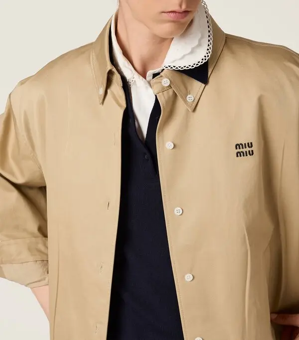 Miu Miu Cotton Chino Blouson Jacket With Logo Detail - Neutral