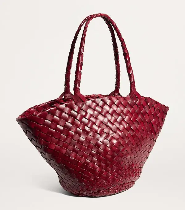 Dragon Diffusion Small Woven Leather Tote Bag - Burgundy