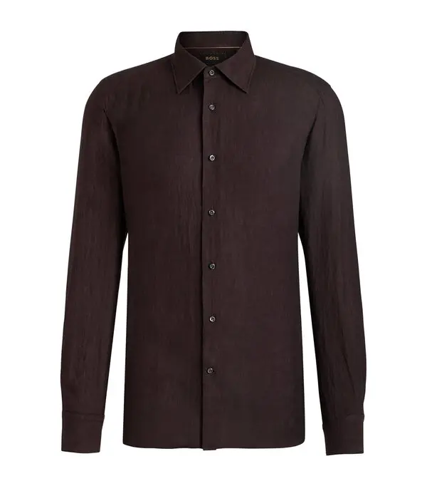 BOSS Linen Slim Shirt - Brown