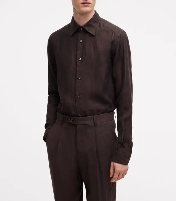 BOSS Linen Slim Shirt - Brown