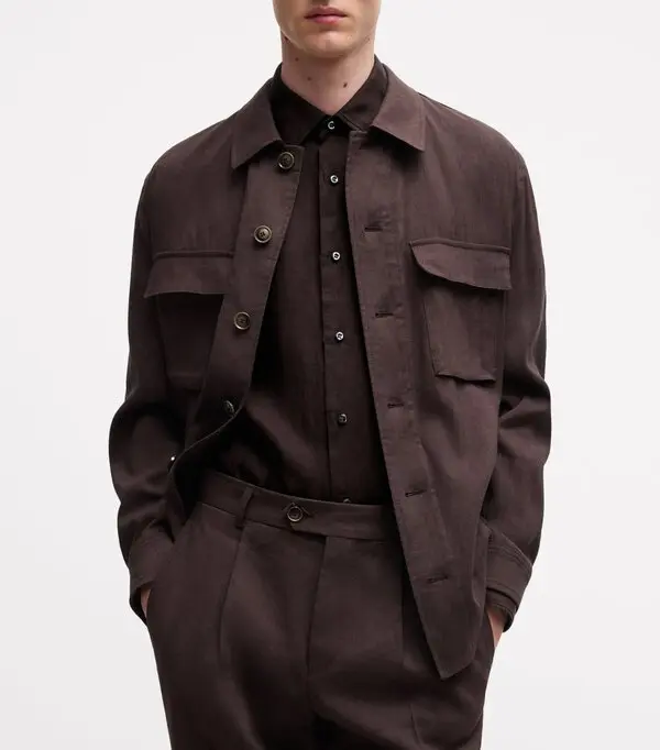 BOSS Linen Slim Shirt - Brown