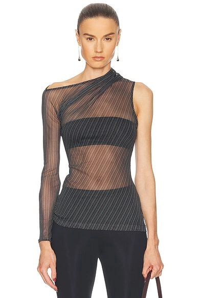 COURREGES Striped Mesh One Shoulder Top
