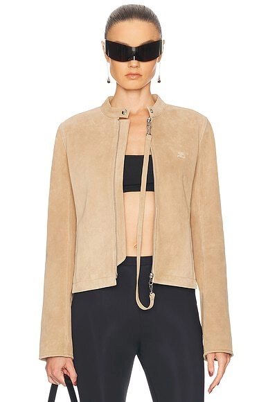 COURREGES Zipped Leather Biker Jacket
