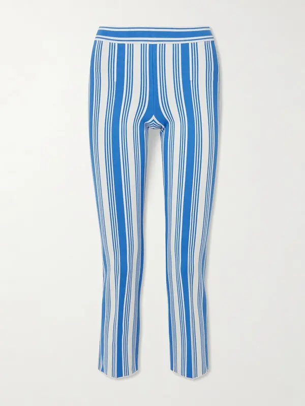HIGH SPORT Cropped Striped Cotton-blend Straight-leg Trousers - Blue