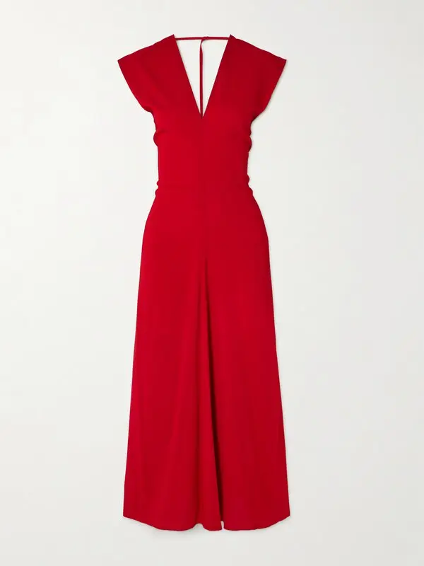 ST. AGNI Plunge Draped Crepe Maxi Dress - Red
