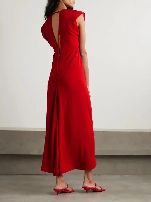 ST. AGNI Plunge Draped Crepe Maxi Dress - Red