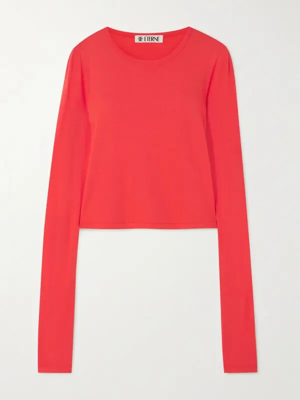 Eterne Long Sleeve Cotton And Modal-blend Jersey T-shirt - Red