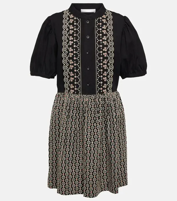 See By Chloé Embroidered Cotton Mini Dress - Multicoloured