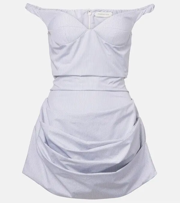 Magda Butrym Striped Draped Cotton Poplin Bustier Dress - Blue
