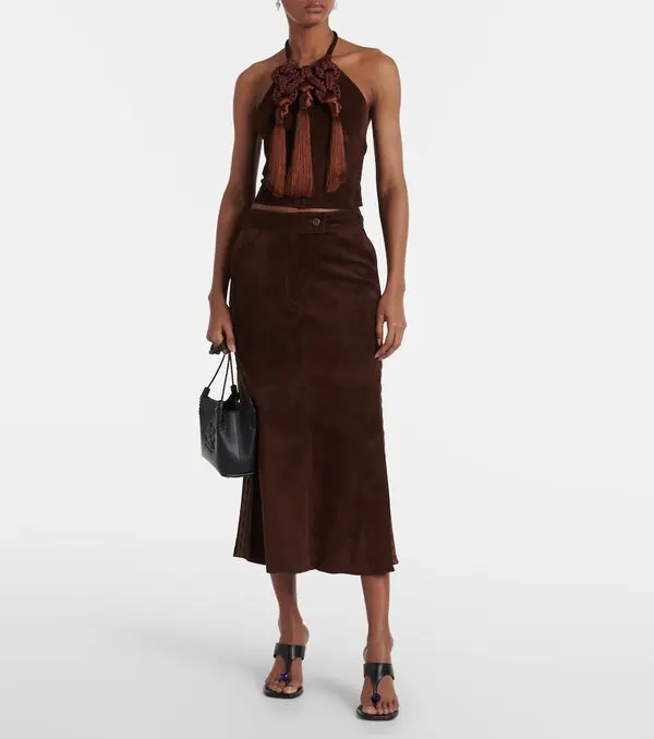 Johanna Ortiz Mid-rise Suede Midi Skirt