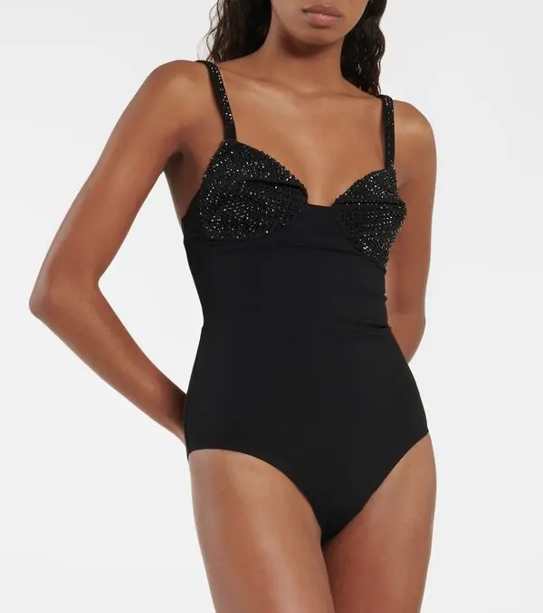 AREA Embellished Jersey Bodysuit