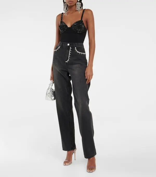 AREA Embellished Jersey Bodysuit