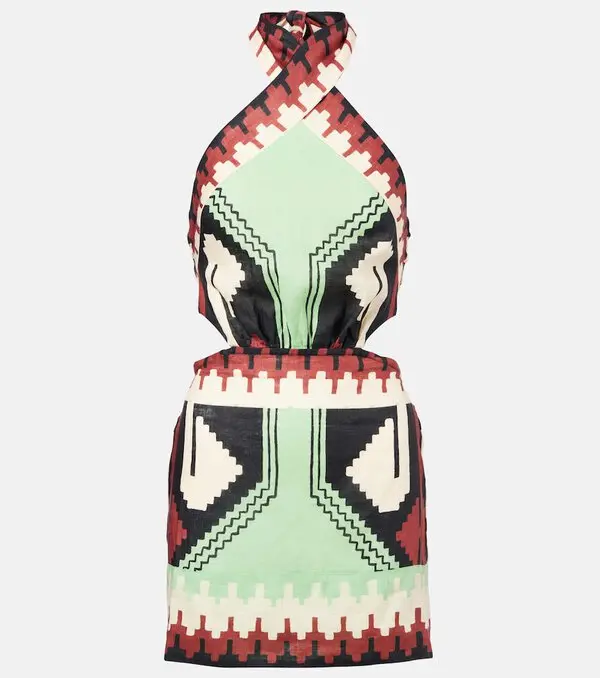 Johanna Ortiz Printed Halterneck Linen Minidress - Multicoloured