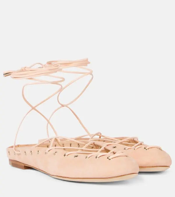 Chloé Ghillies Suede Flats - Pink