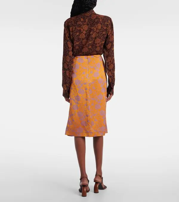 Dries Van Noten Floral Satin Jacquard Midi Skirt
