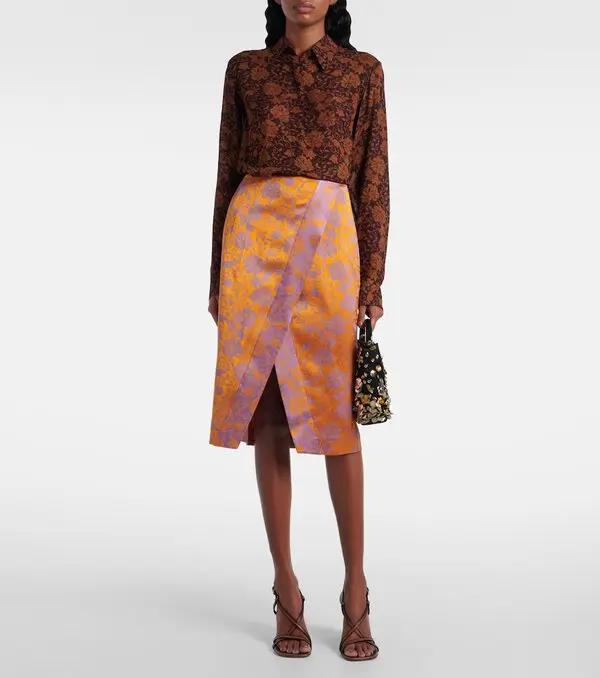 Dries Van Noten Floral Satin Jacquard Midi Skirt